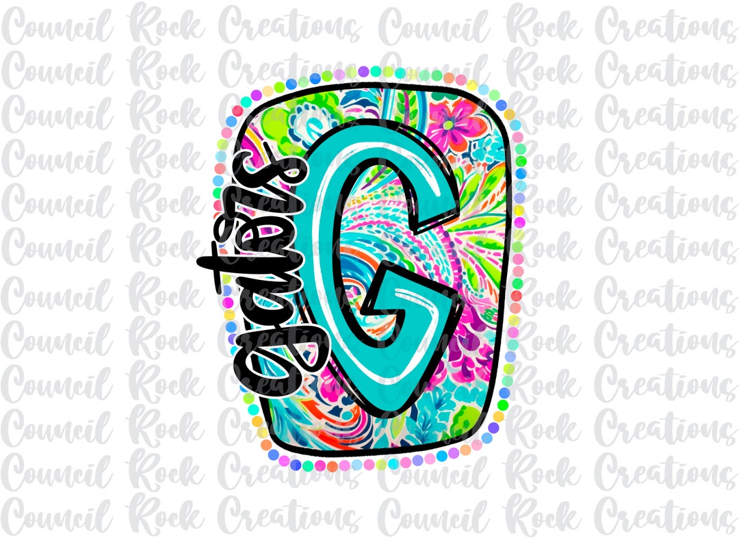 Gators G Scribble Letter PNG, Bright Paisley Floral Background, DTF ...