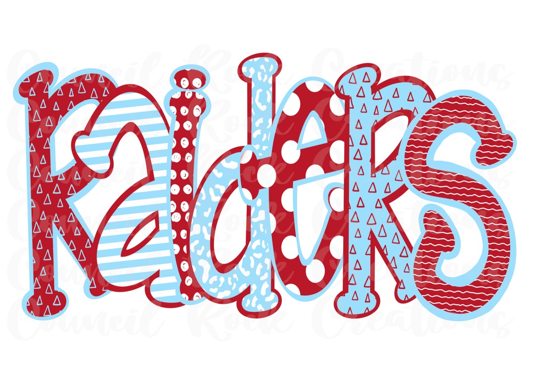 Raiders PNG Red Light Blue Doodle Letters Digital File Sublimation ...