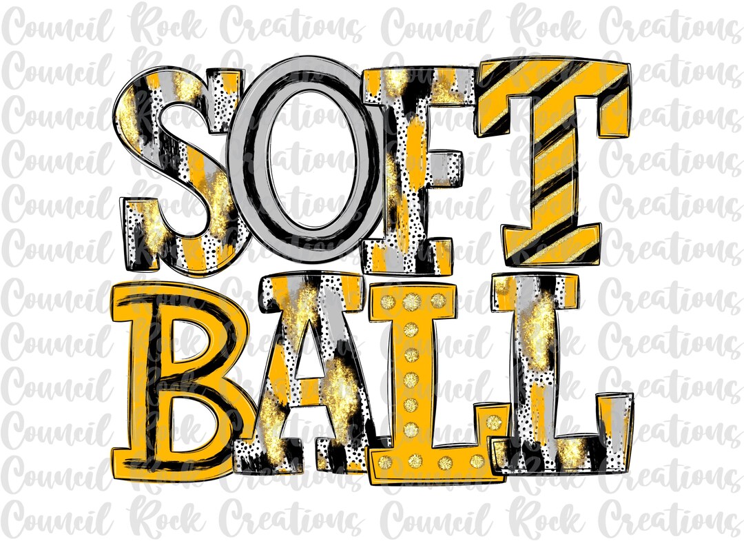 Softball PNG, Yellow Gold Black, Hand Lettered, School Spirit ...