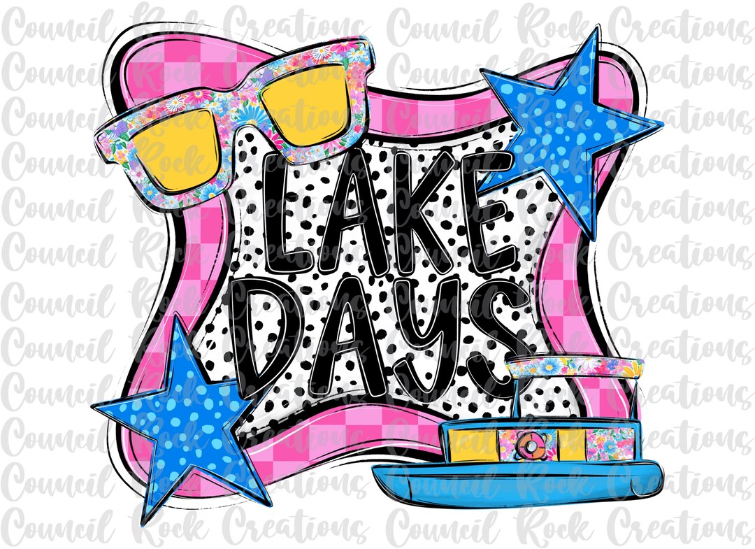 Lake Days PNG, Pontoon Boat, Sunglasses, Dalmatian Dots, Checkered ...