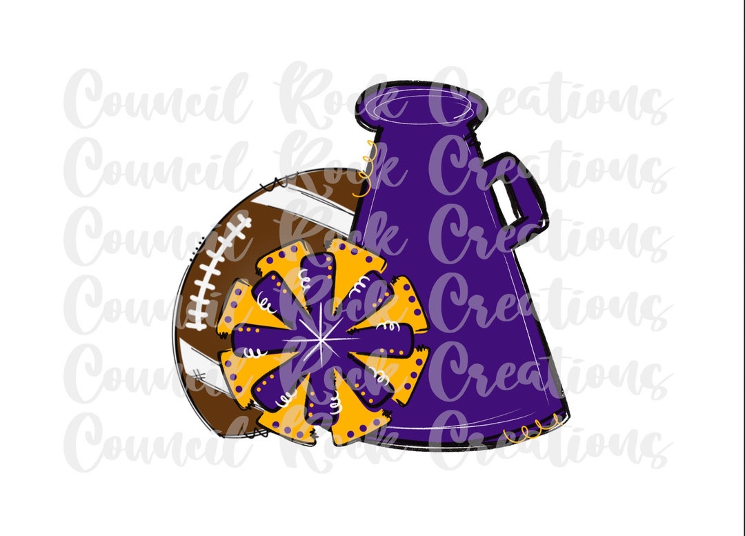 Cheer PNG | Cheerleader | Purple Gold Pom Poms | Megaphone | Football ...