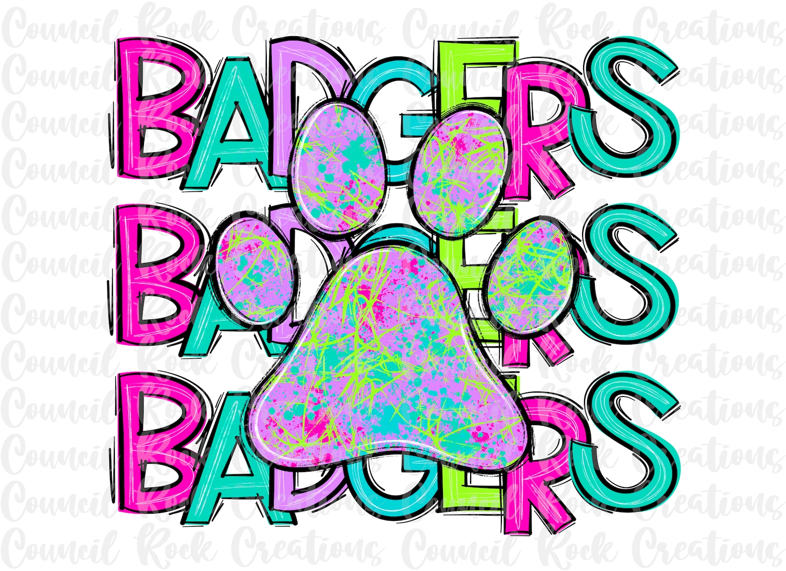 Badgers PNG, Splatter Paw Print, Colorful, School Spirit, Team Spirit ...