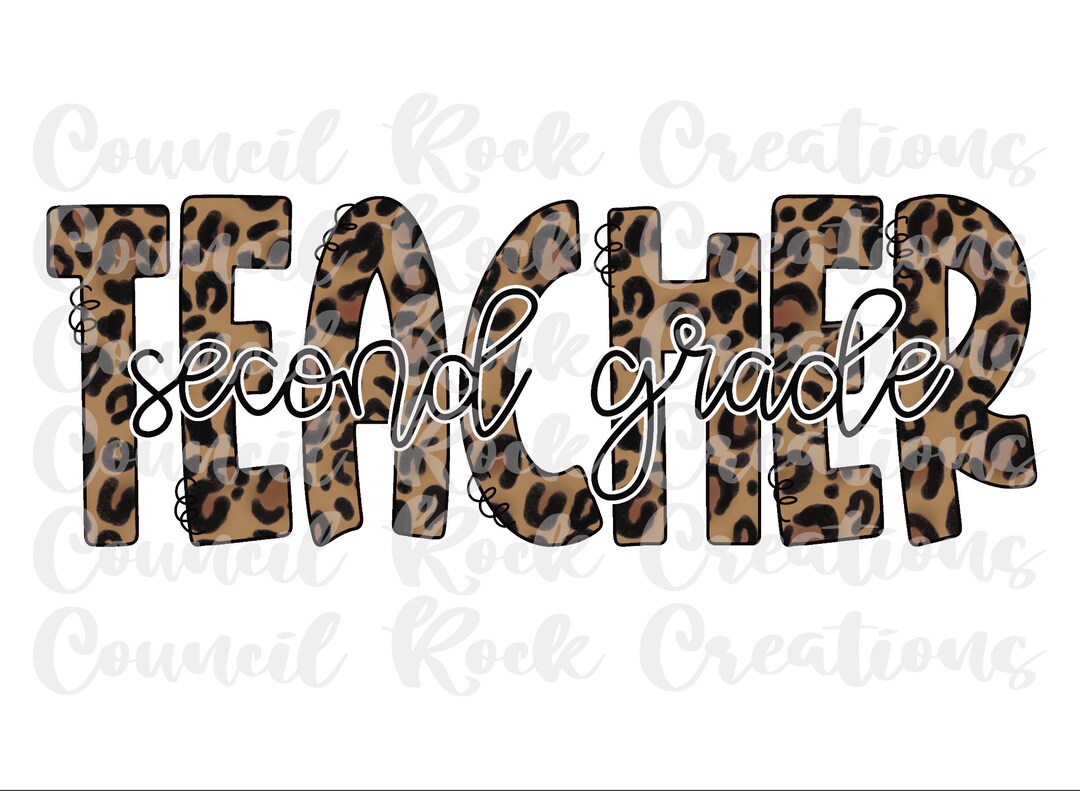 Second Grade Teacher PNG Cheetah Print Doodle Letters Digital File ...