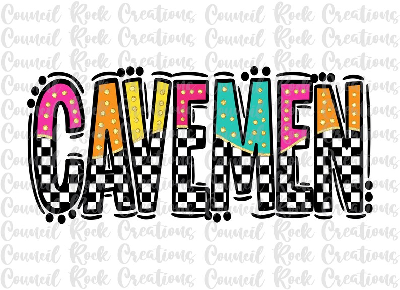 Cavemen Png, Checkered, Bright Doodle Letters, Glitter Gold Dots ...