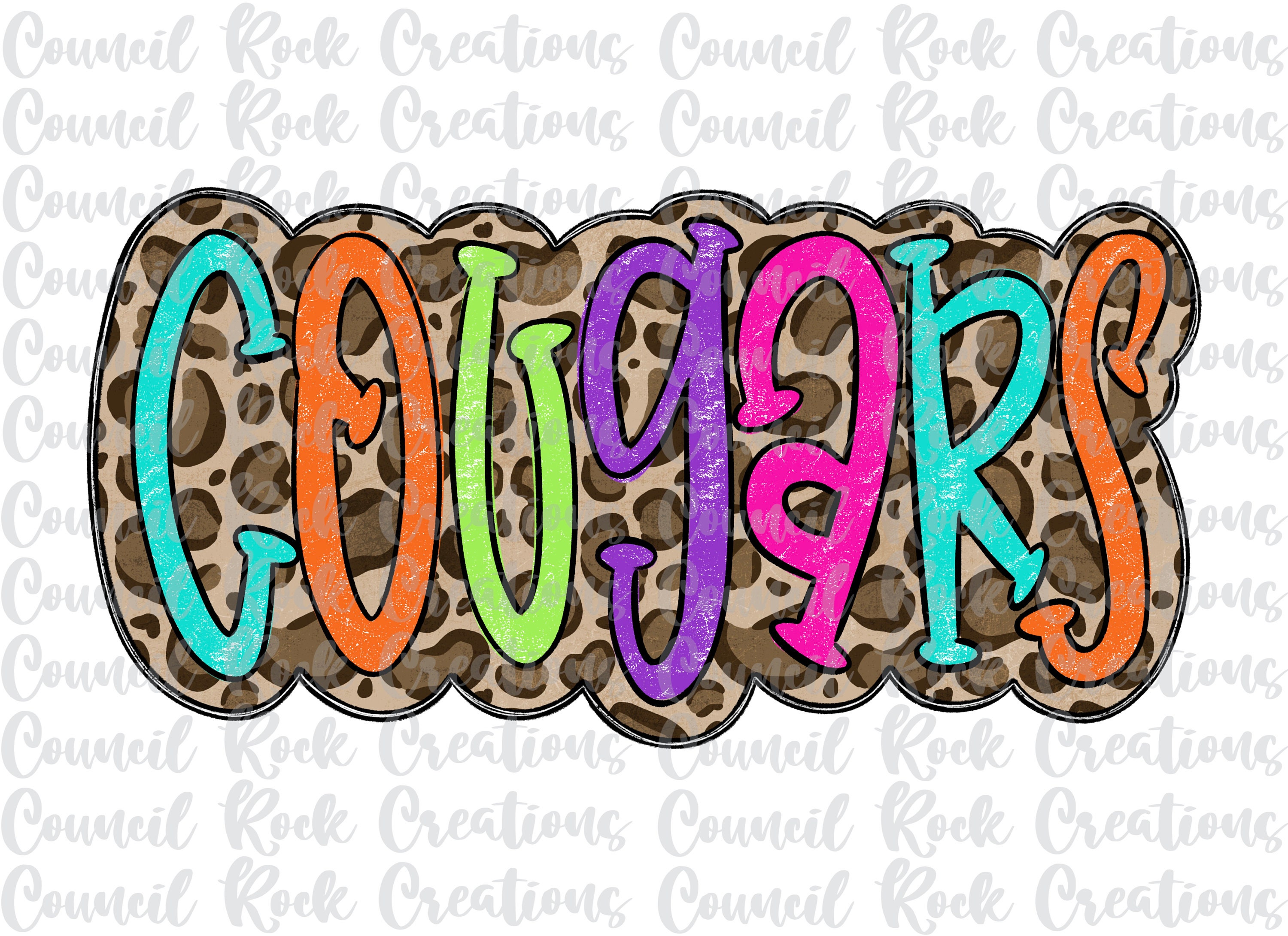 Cougars Png, Bright Distressed Doodle Letters, Leopard Print, Mascot ...