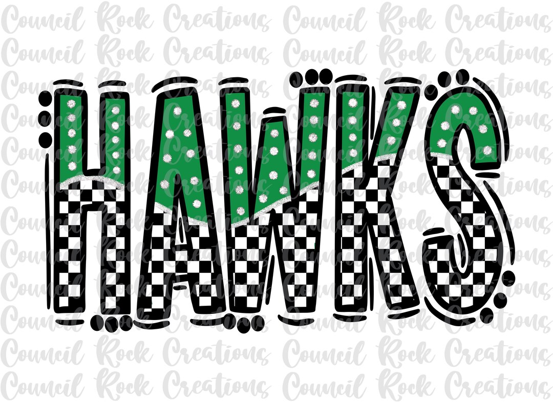 Hawks Png, Checkered, Bright Doodle Letters, Glitter Gold Dots, Mascot ...