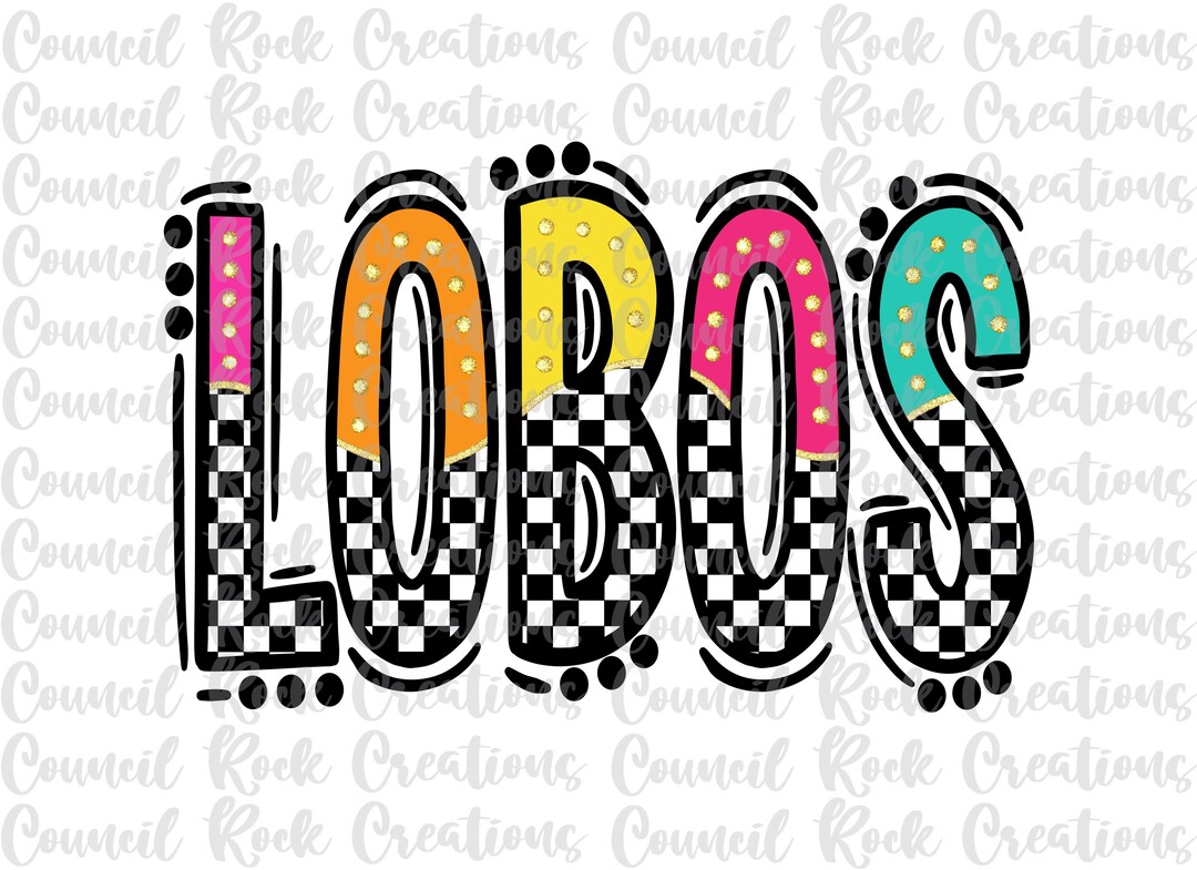 Lobos Png, Checkered, Bright Doodle Letters, Glitter Gold Dots, Mascot ...