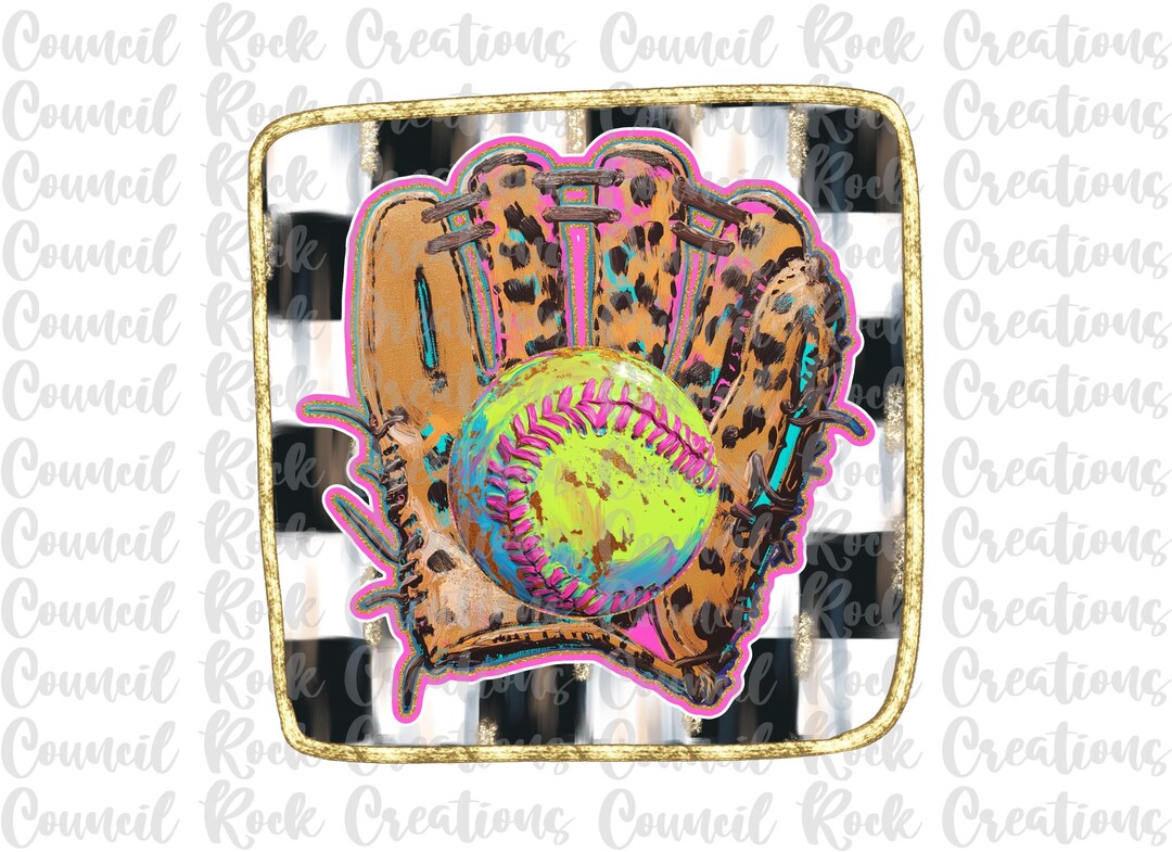 Neon Softball PNG, Cheetah Print Glove, Checkered Glitter, Digital File ...
