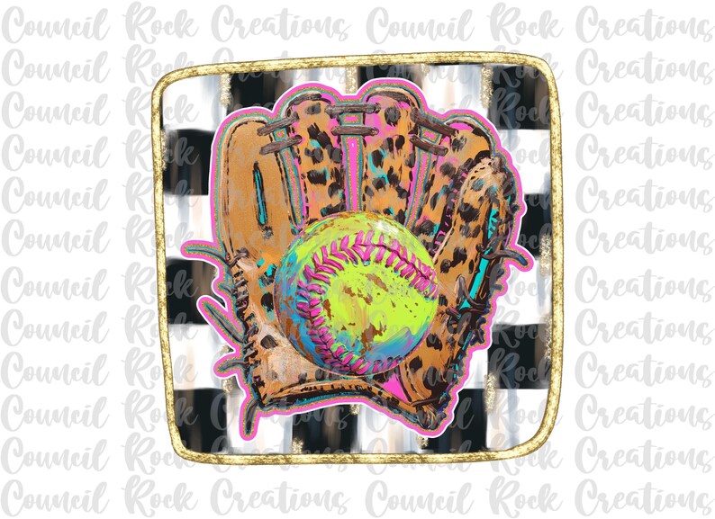 Neon Softball PNG, Cheetah Print Glove, Checkered Glitter, Digital File ...