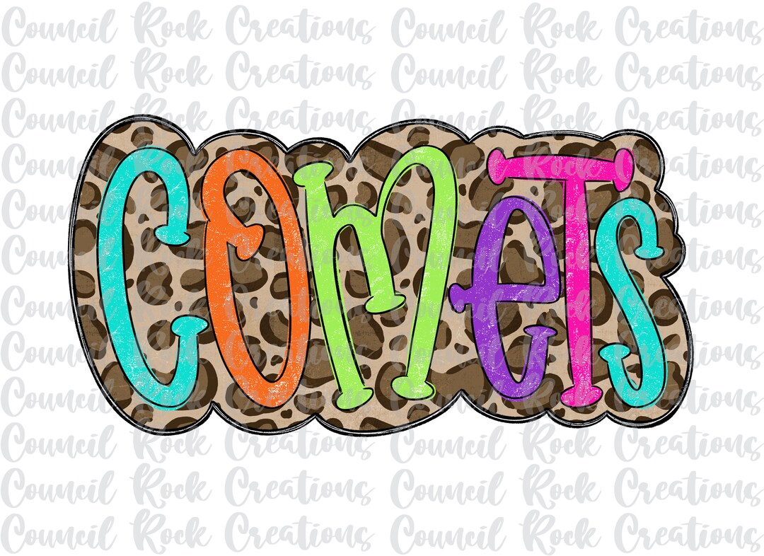 Comets Png, Bright Distressed Doodle Letters, Leopard Print, Mascot ...