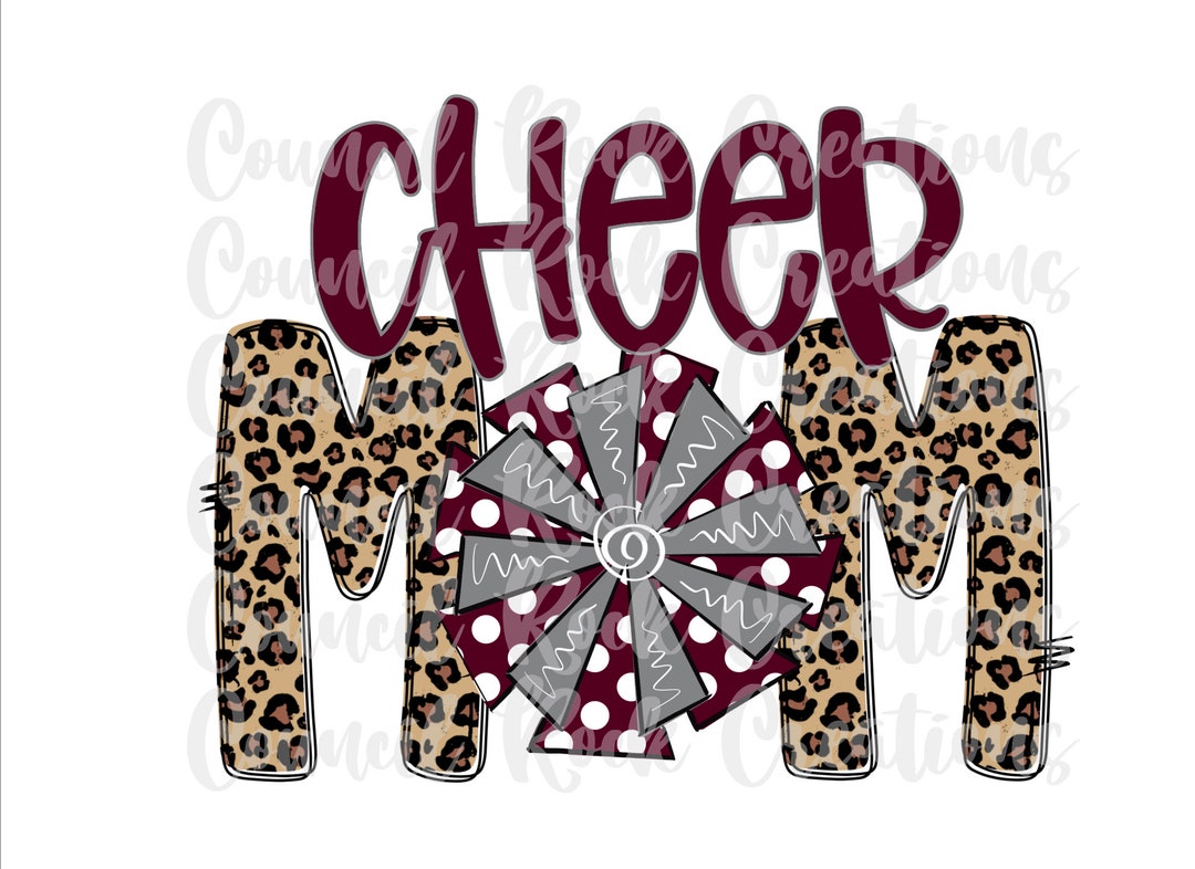 Cheer Mom PNG | Cheetah Print | Maroon and Grey | Digital File ...