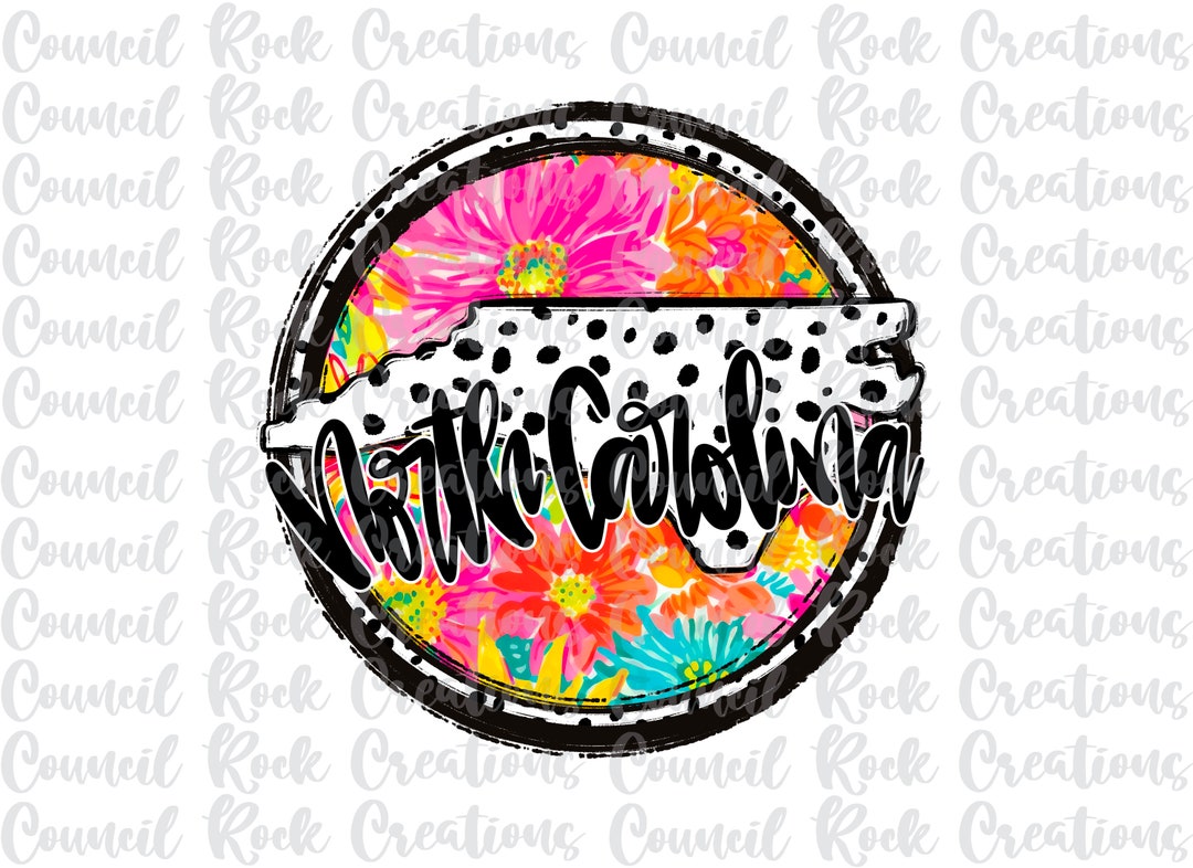North Carolina Png, Dalmatian Dots Doodle State, Bright Tropical Floral ...