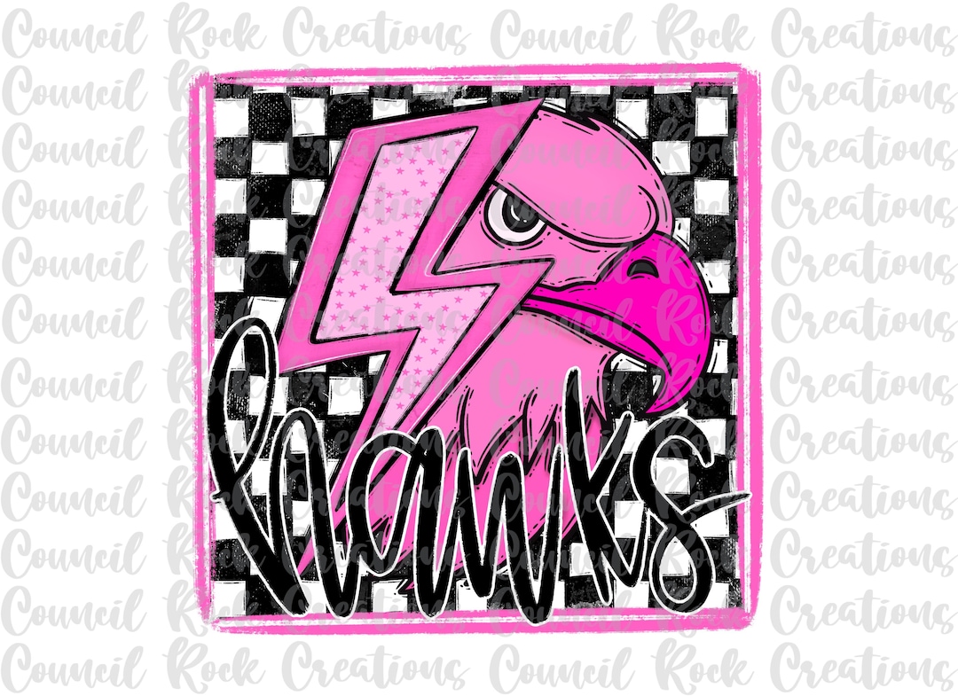 Pink Hawks PNG, Lightning Bolt, Checkered, Mascot, Stars, School Spirit ...