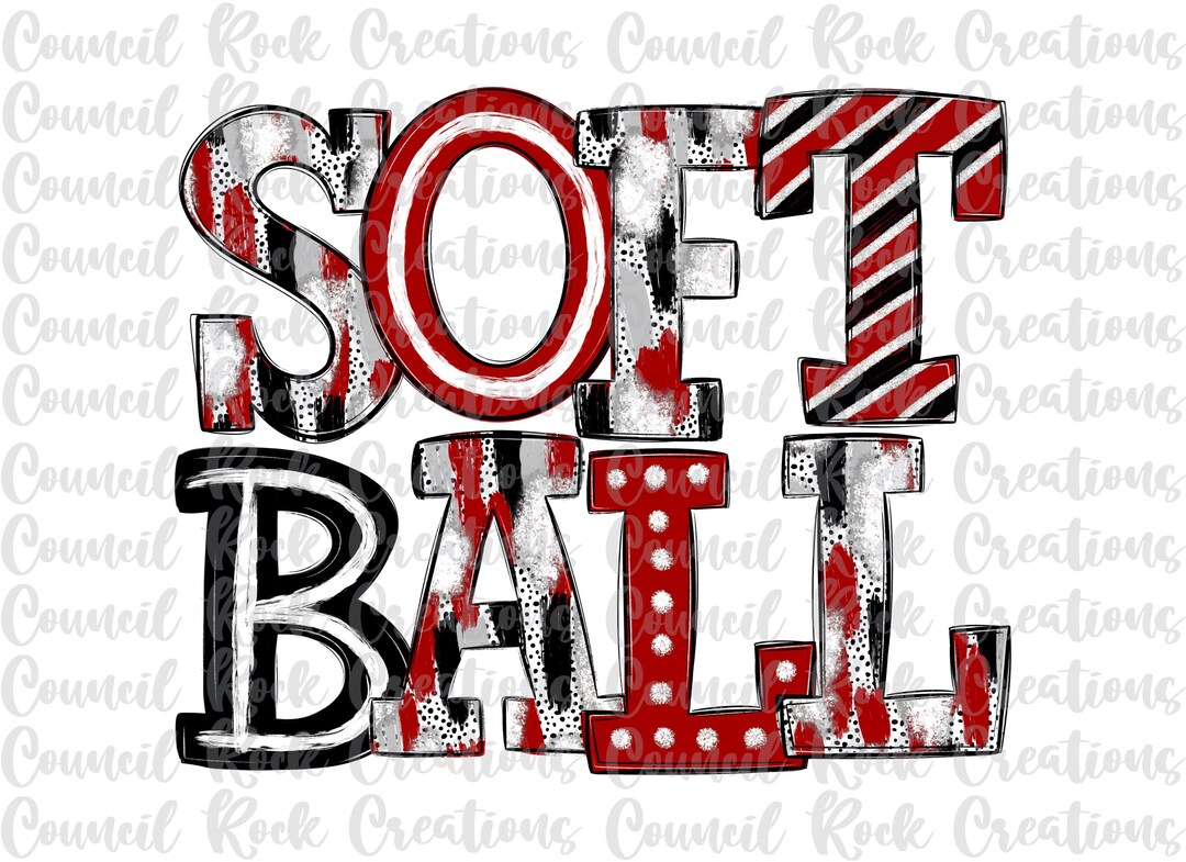 Softball PNG, Red Black Silver, Hand Lettered, School Spirit ...