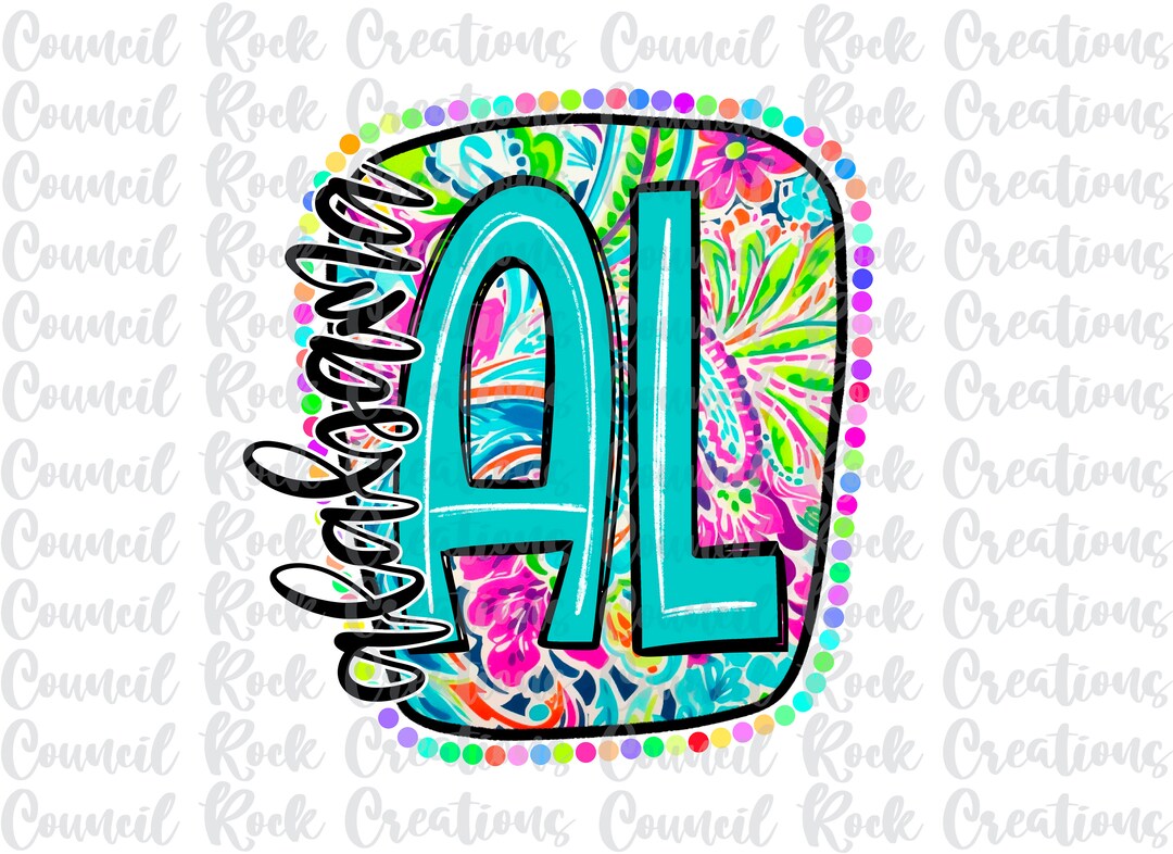 AL Alabama Scribble Letter PNG, Bright Paisley Floral Background, DTF ...