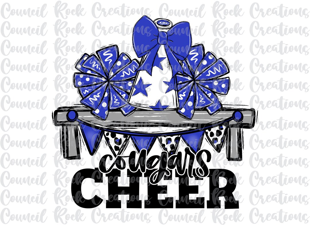Cougars Cheer PNG, Megaphone Pom Pom on Bench, Banner, Bow, Cheetah ...
