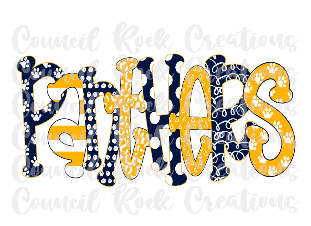 Panthers Doodle Letters PNG Navy and Yellow Gold Digital File ...