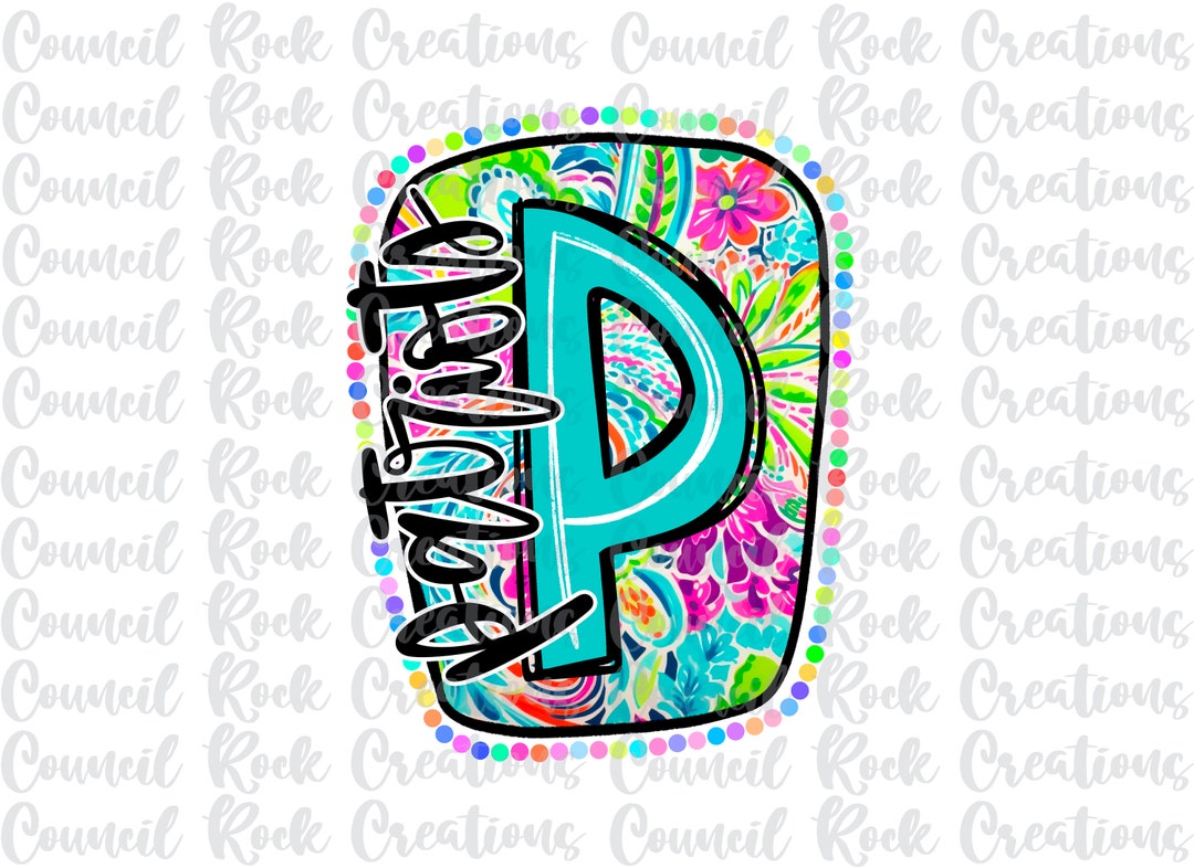 Patriots P Scribble Letter PNG, Bright Paisley Floral Background, DTF ...