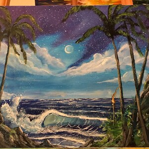 Original Art Trees Waves Ocean Wall Art Fine Art "lost" Painting by U.S ...