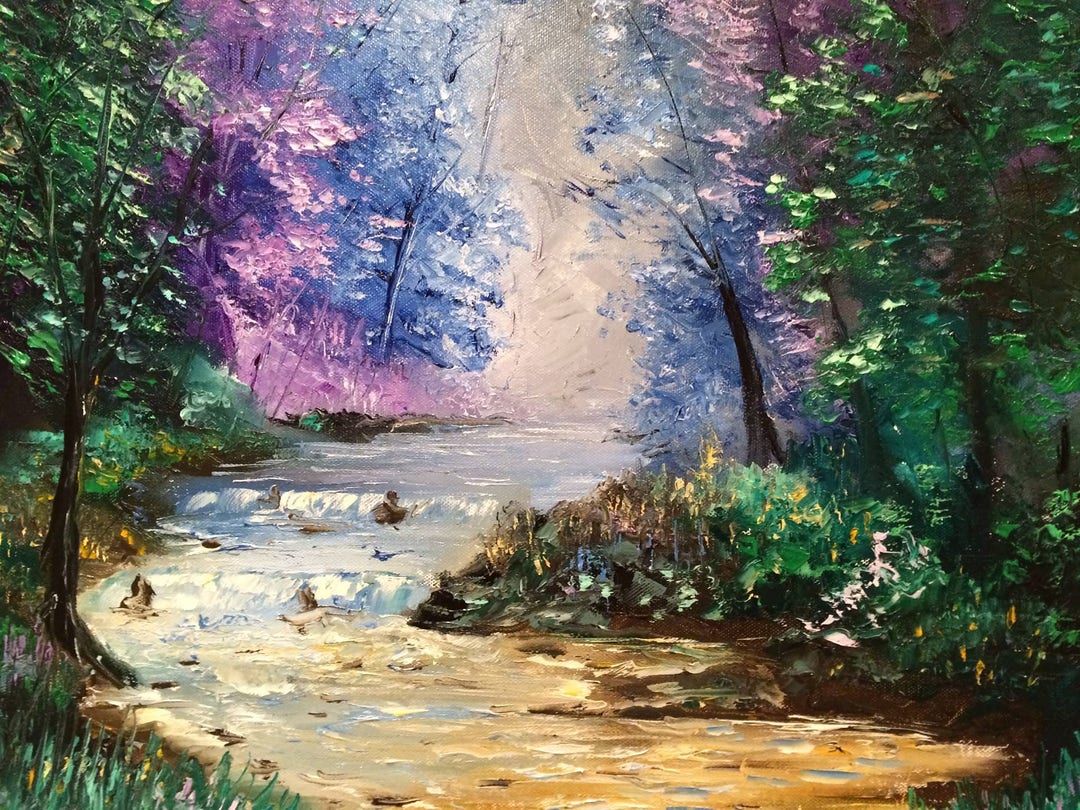 River- Spring Trees- Wall Art- Palette Knife - Oil Painting by Us ...