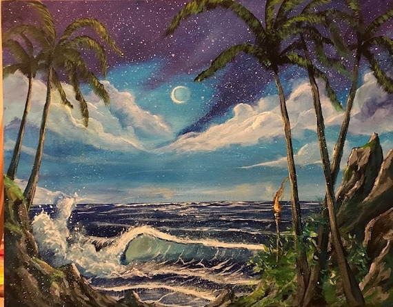 Original Art Trees Waves Ocean Wall Art Fine Art | Etsy