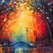 Sunset City Wall Art , Trees Autumn, Abstract Oil Painting Print ...