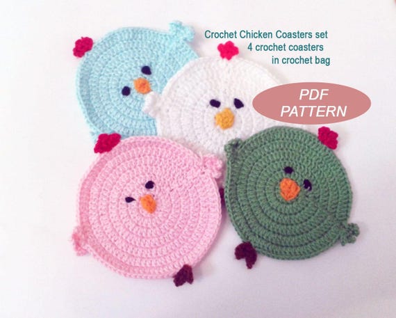 Crochet Chicken Coasters PDF Pattern Diy Crochet Coaster - Etsy