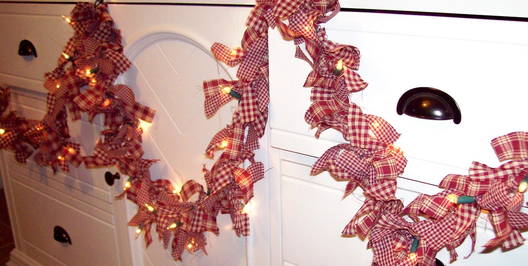 Rag Garland 50 Lights Burgundy / Red Fabric Lighted 11 Ft. W/ - Etsy