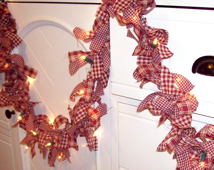 Rag Garland 50 Lights Burgundy / Red Fabric Lighted 11 Ft. W/ 50 Lights ...