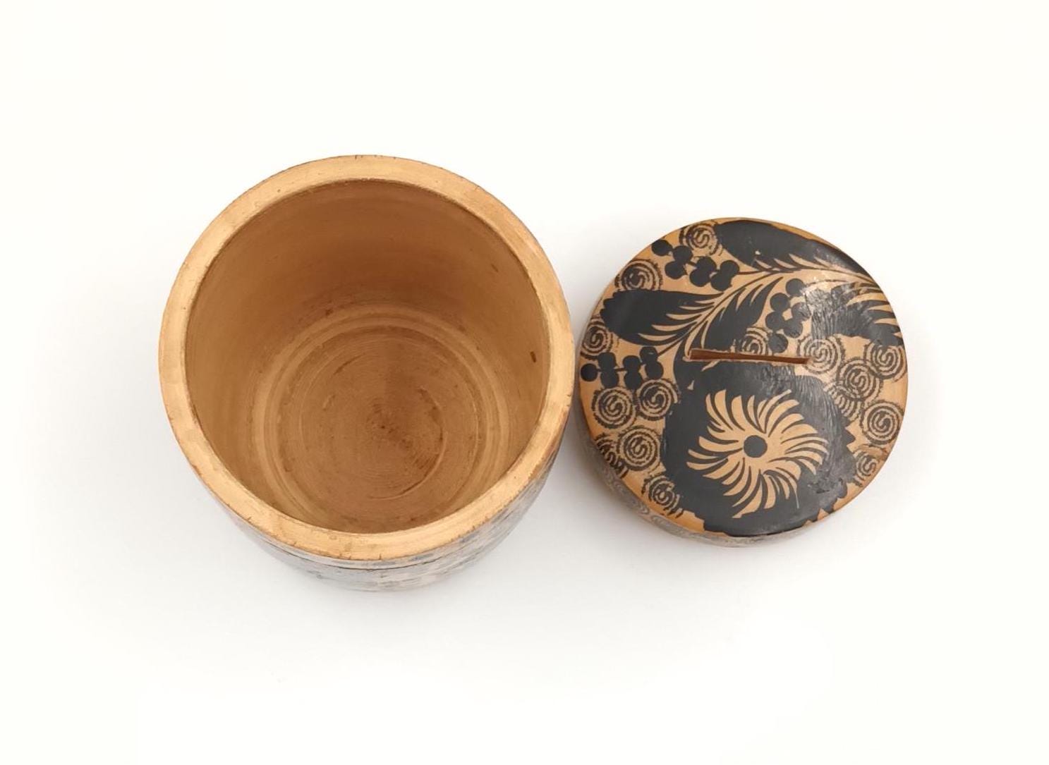 Vintage Wooden Coin Bank: 1970s Floral Lidded Money Box - Etsy