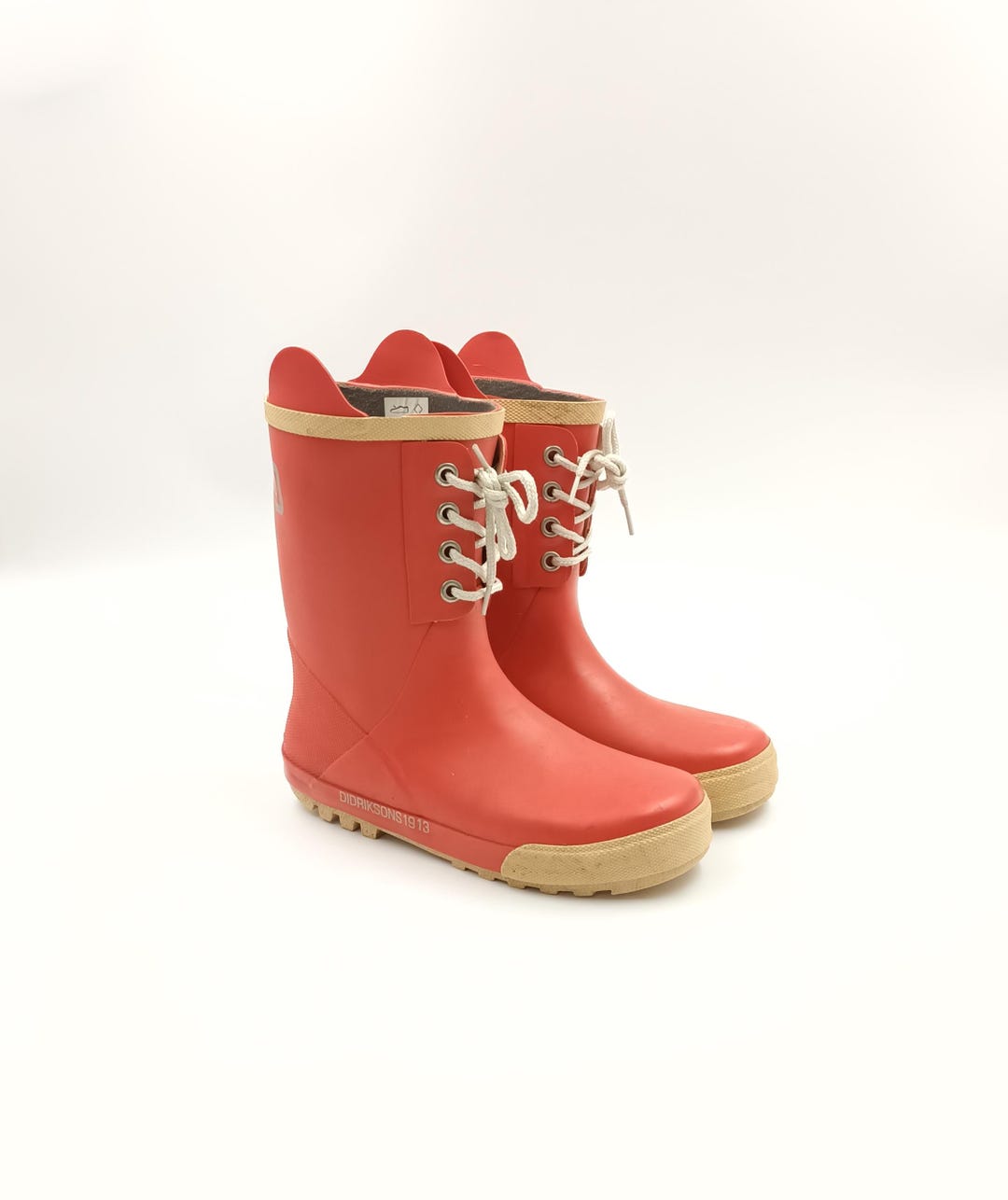 Kids Red Rain Lace up Rubber Boots | Round Toe Flat Pull on Calf ...