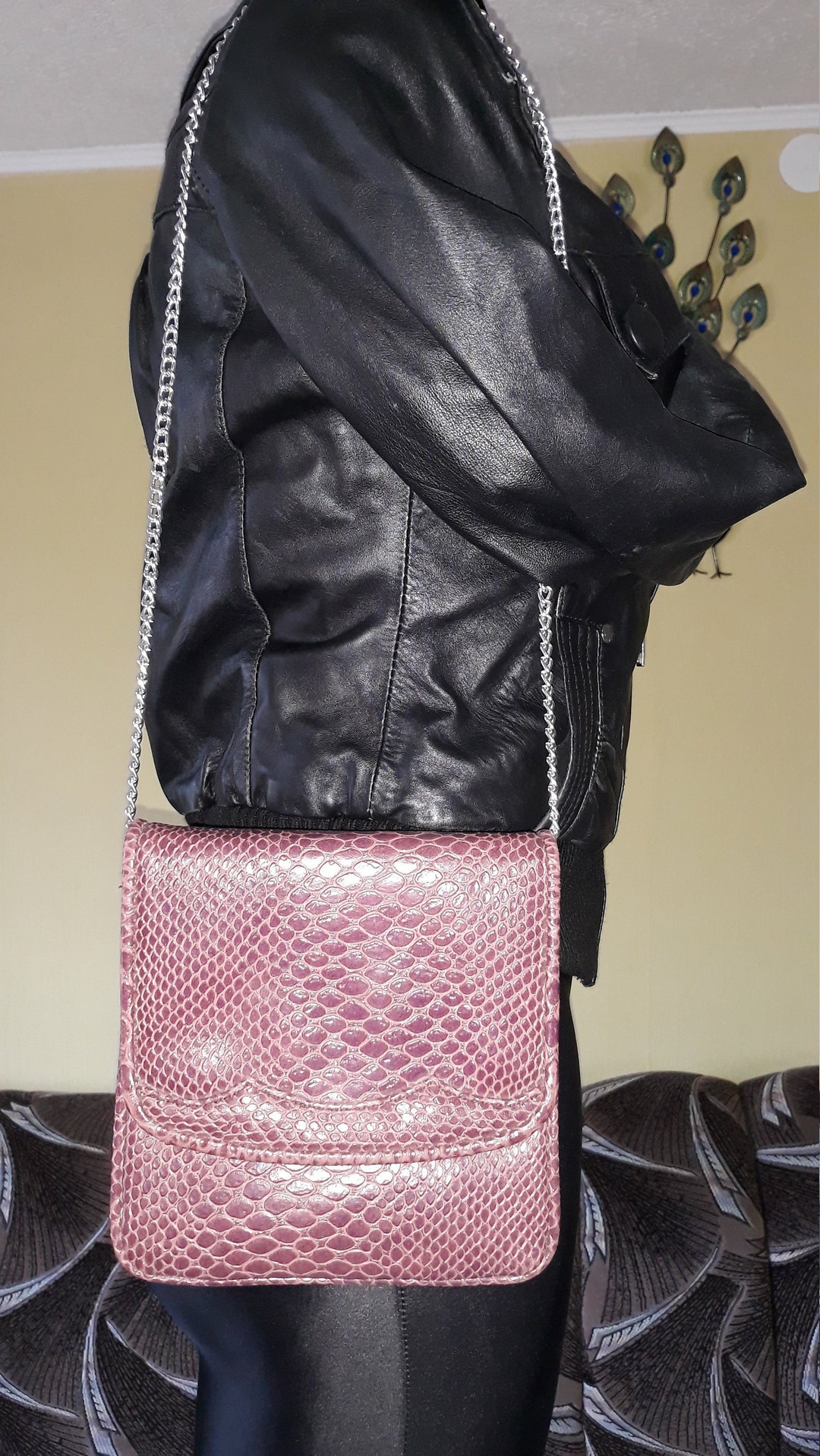 Vintage Purple Croc Print Shoulder Bag: Vegan Leather Crossbody - Etsy