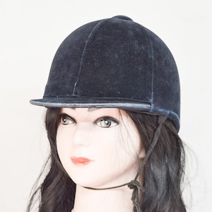 Vintage Velvet Riding Hat in Dark Blue Equestrian Head Guard Adult ...