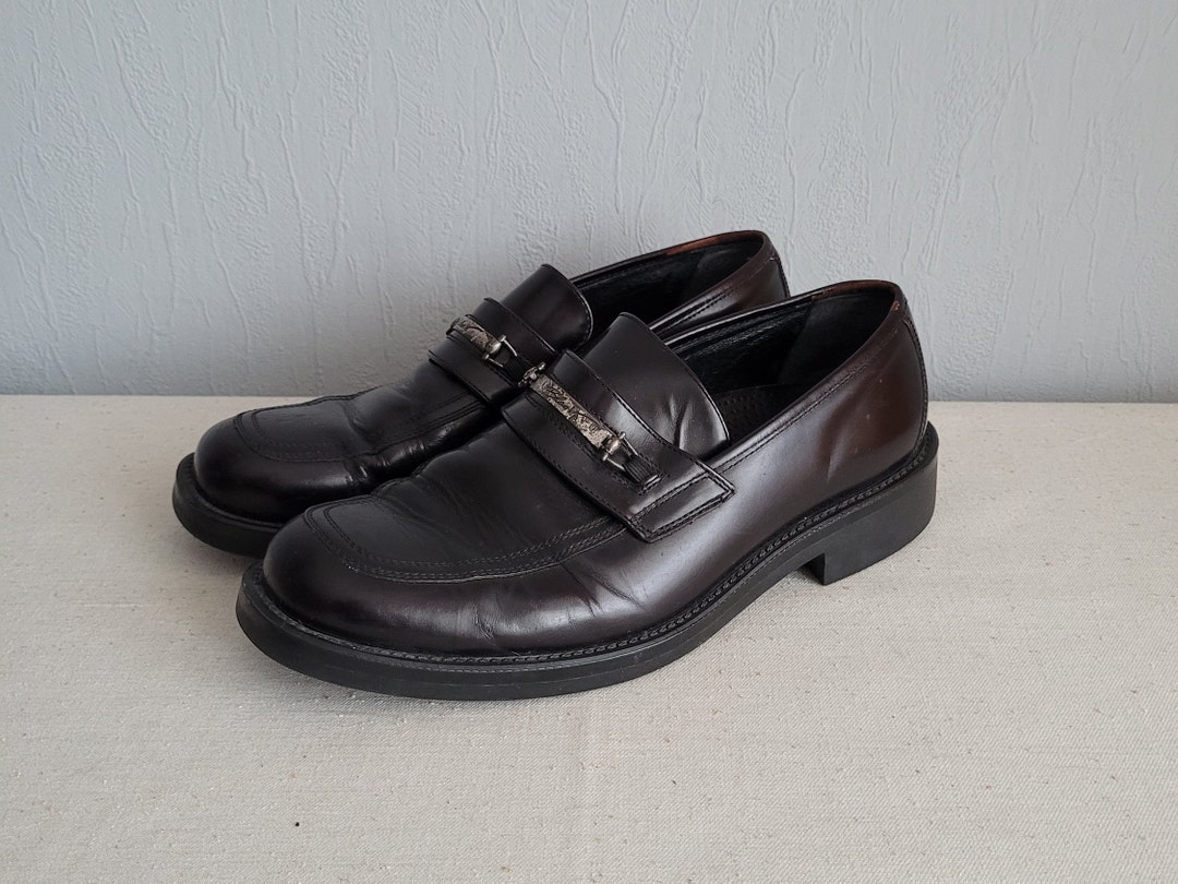 Vintage Leather Men Loafers in Black / Buckle Slip on Mens Shoes / Size ...