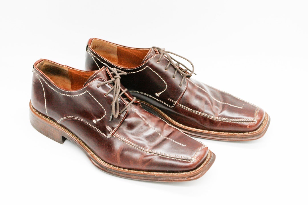 Vintage Leather Lace up Oxfords: Choco Brown Square Toe Shoes (EU 44 ...