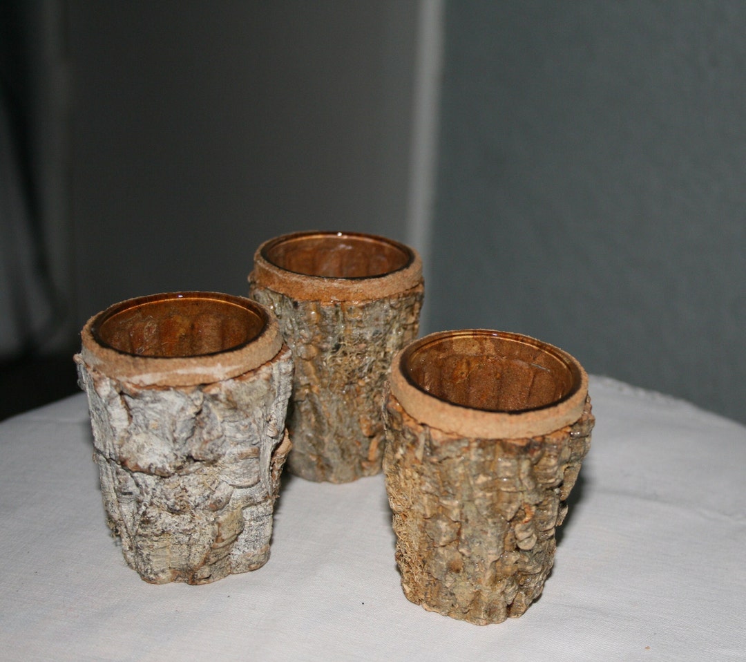 Mid Century Tree Bark Shot Glasses Set 3 Granonka Glass / Natural ...