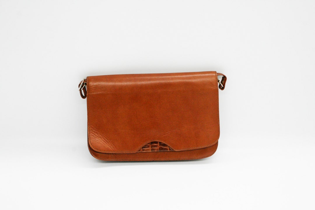 Leather Shoulder/crossbody Flap Bag in Caramel Brown Magnetic Closure ...