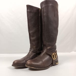 Vintage Leather Calf Boots in Dark Brown | Bootstrap Harness With ...
