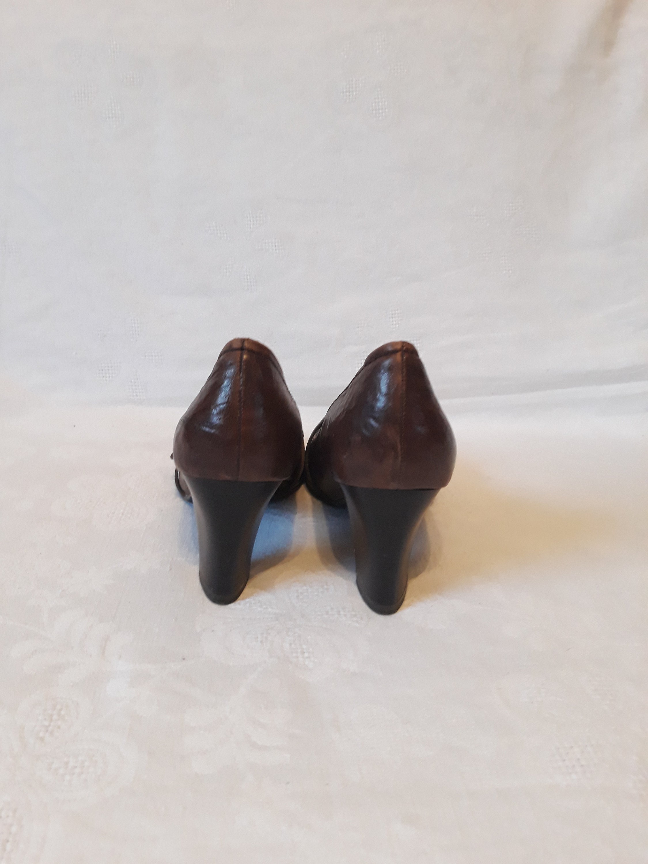 Vintage Cognac Brown Leather Women Pumps Square Toe Shoes - Etsy