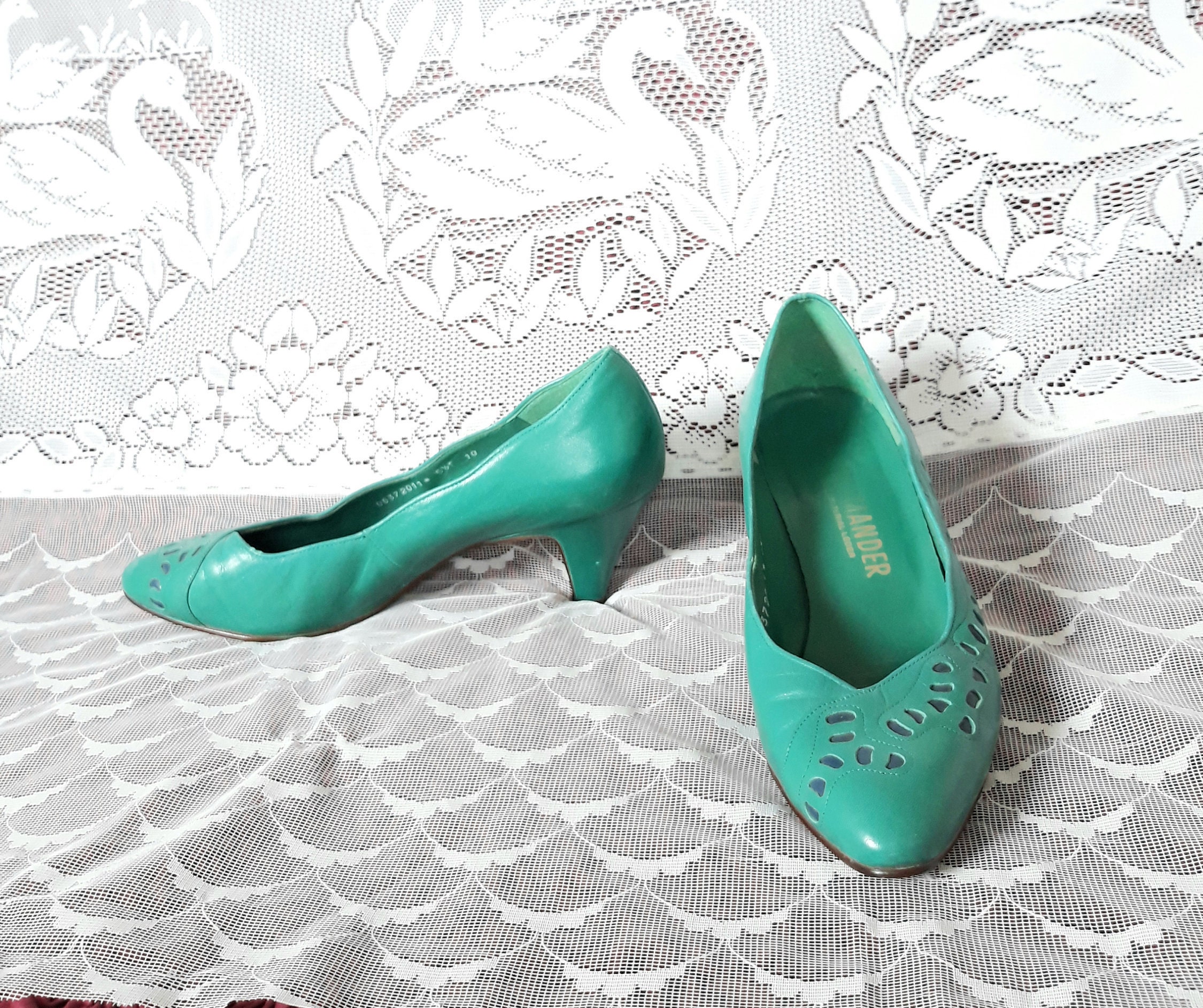 Vintage Women Kelly Green Leather Shoes 5 1/2 UK Size Low - Etsy