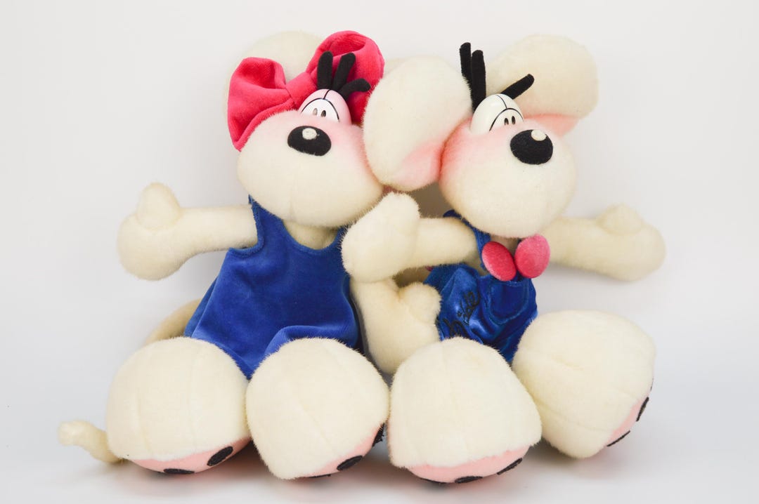 Set of 2 Vintage Mouse Plush Toys in White and Blue | Cute Girl Boy ...
