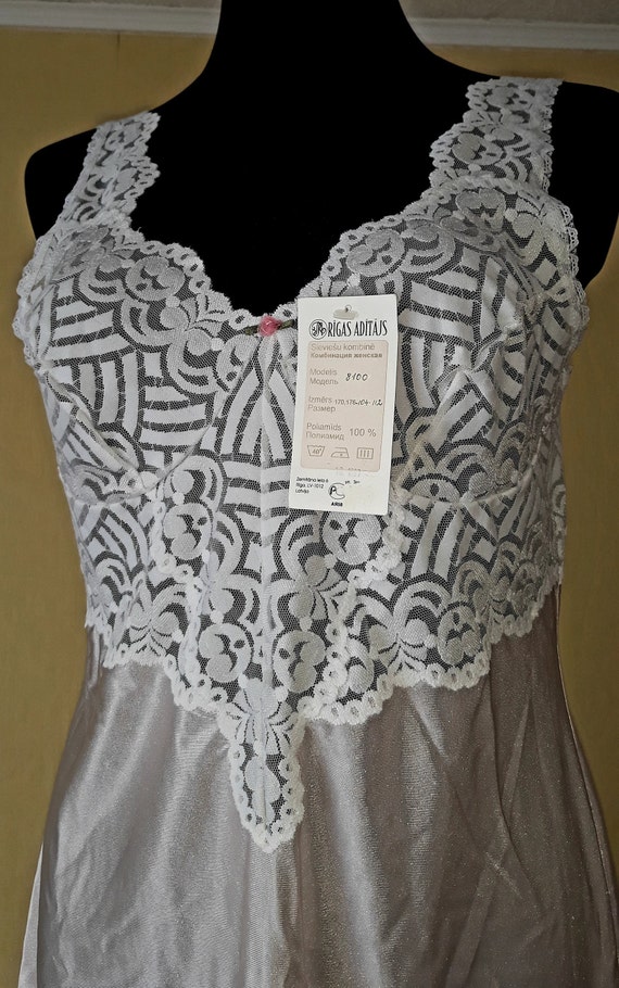 Vintage Lace Long Slip Dress Nightgown Sexy Light Pin… Gem