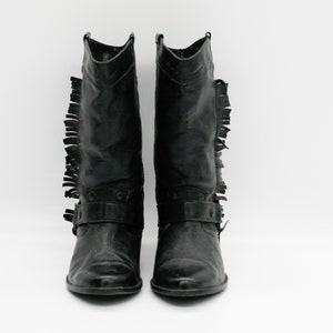 Vintage Leather Fringe Cowboy Boots for Women / Cowgirl Black Footwear ...