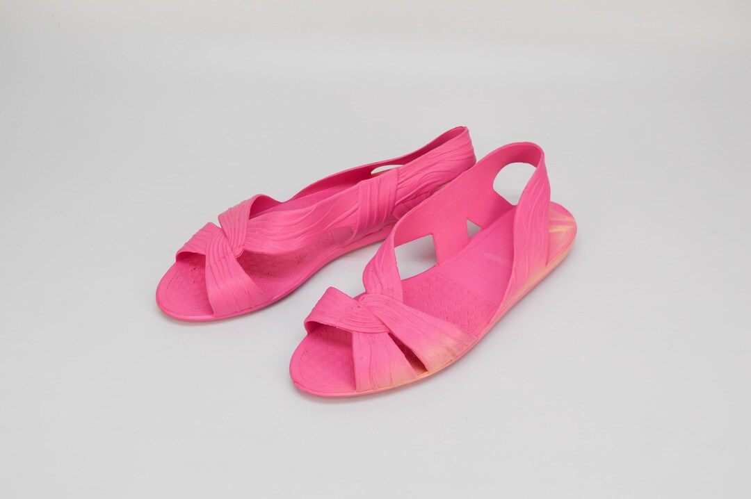 Vintage Rubber Sandals in Hot Pink | Retro Crisscross Cutout Open Toe ...