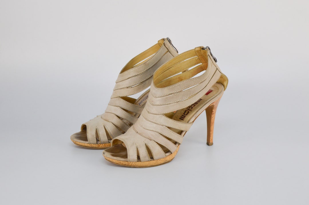 Leather Strappy Stiletto Sandals - Light Gray Open Toe Heels - EU 38 - Etsy