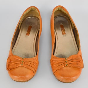 Vintage Leather Bow Orange Flats With Round Toe Flat Slip on Pumps ...