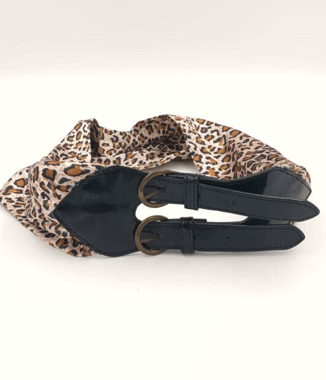 Vintage Leopard Print Band Belt With Double Straps / Animal Pattern ...