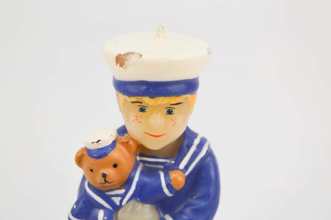 Vintage Candle Sailor Boy With a Teddy Bear | Craftsman Candlestick ...