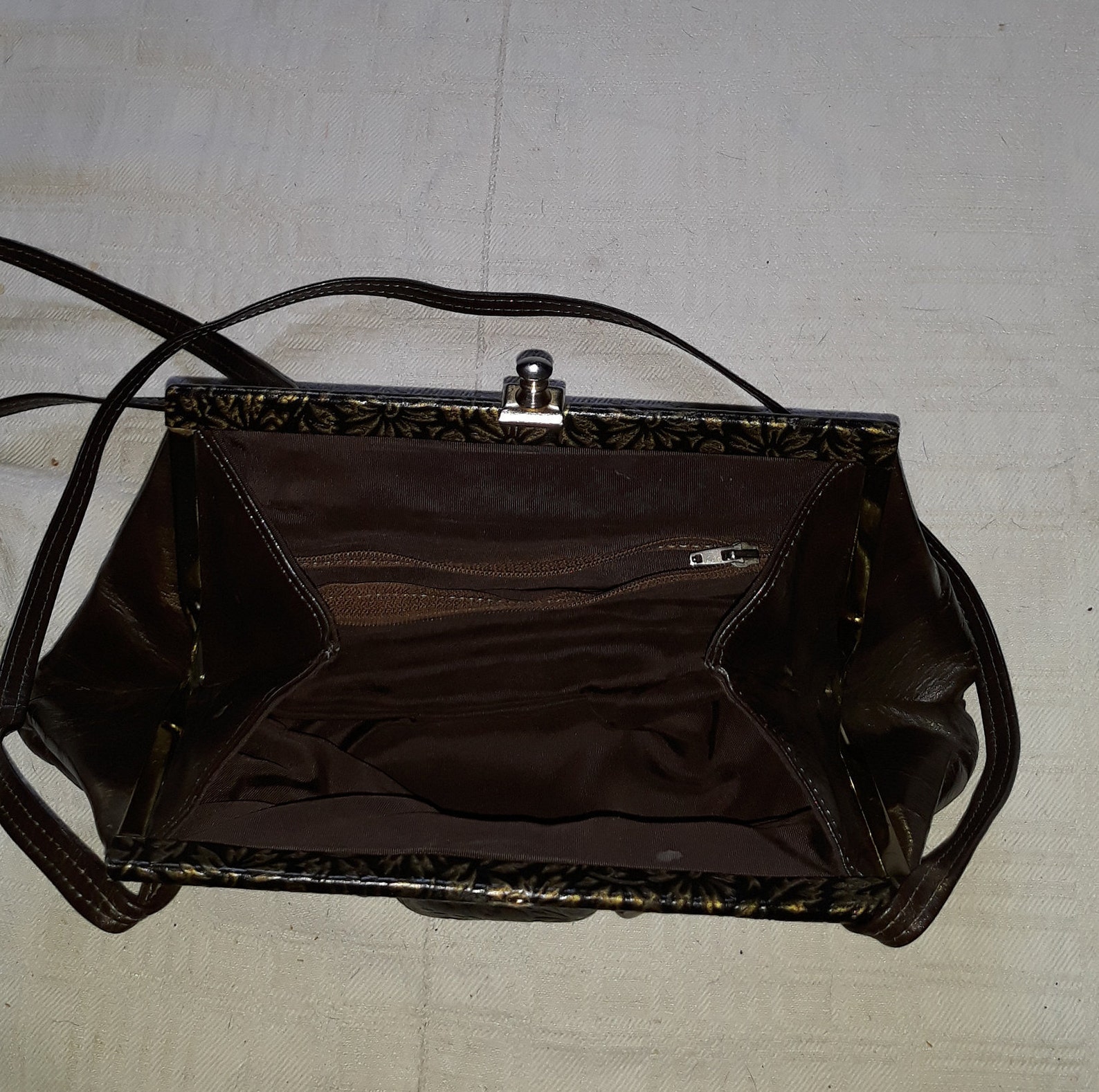 Vintage Shoulder Bag 80s Purse Choco Brown Floral Vegan Leather Handbag ...