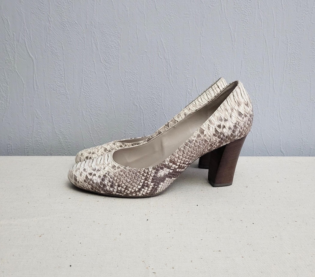 Vintage Hōgl Leather Snake Print Pumps - Two Tone Block Heels (size 39 ...
